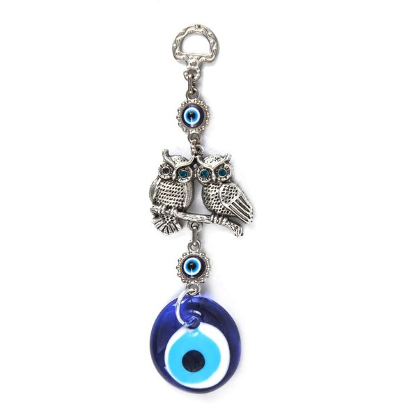 Hand Crafted | Wall Decor | Double Owl Turkish Evil Eyes Beaded Wall ...